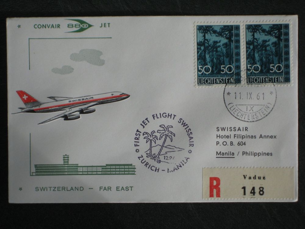 Erstflugbrief FL-Zürich MANILA 11.11.61 (Neu (gemäss Beschreibung)) in Wangs für CHF 3.5 – mit ...