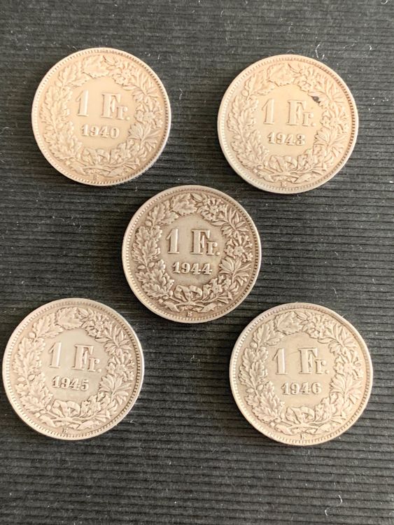 5 x CHF-Silbermünze à 1.- von 1940/1943/1944/1945/1946 | Kaufen auf Ricardo
