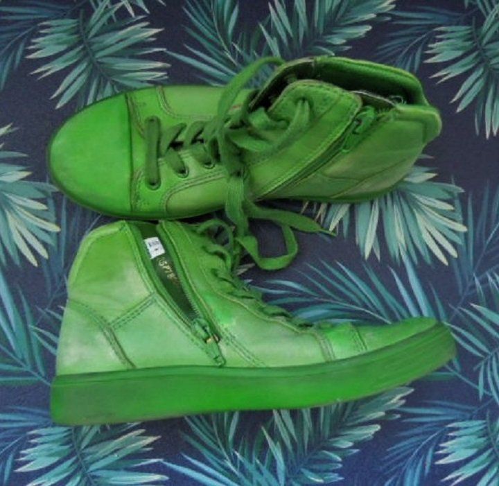 Gr. 35 ECCO Leder Sneakers GRÜN seitl. Reissverschluss (Gebraucht) in ...