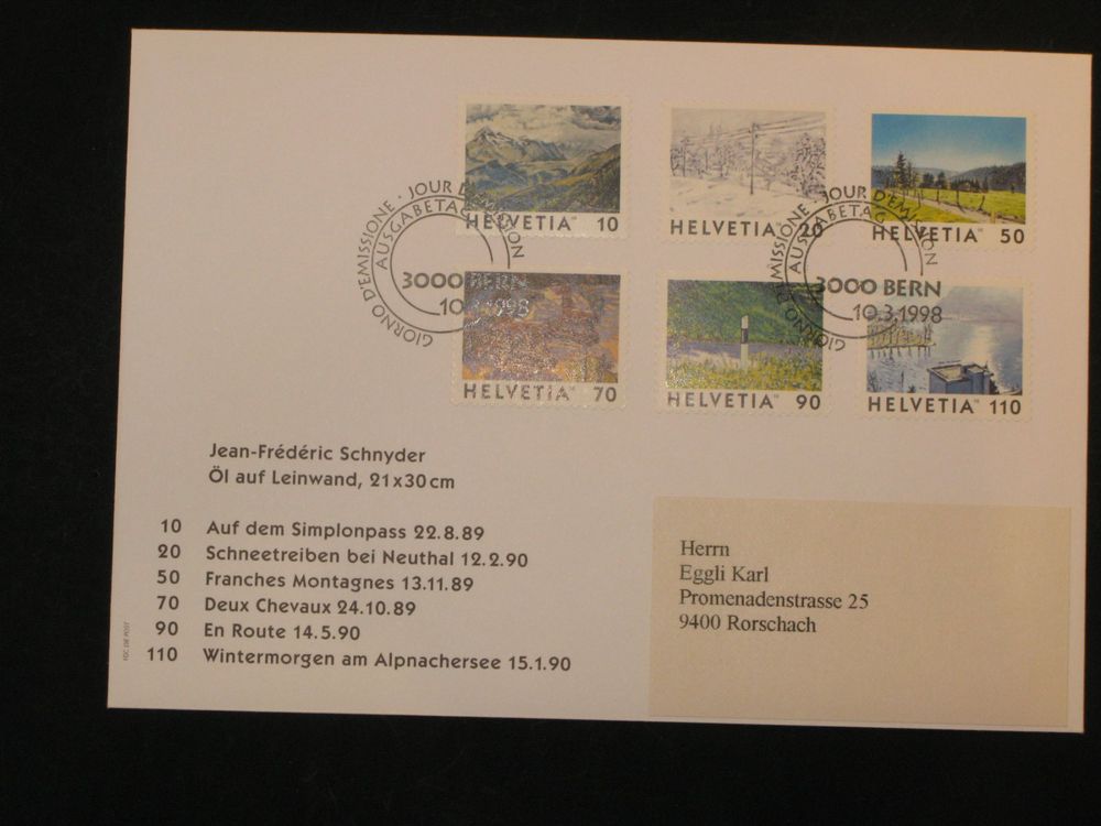 Werbemarken FDC 10.03.1998 Bilder der Schweiz Nr. 943 - 948 | Kaufen auf Ricardo