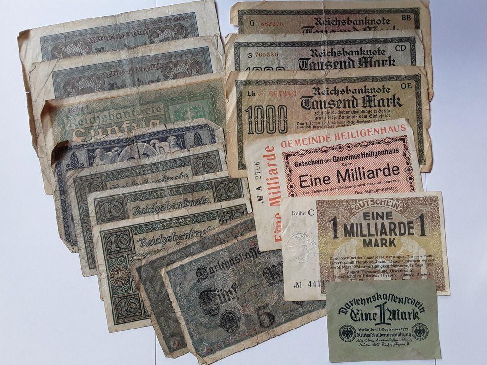 Deutsches Reich - Banknoten - Lot 15 Stück - 1 bis 1 Mrd. M. (Gebraucht ...