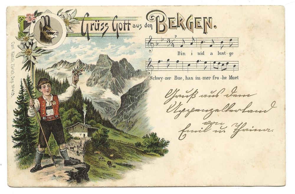 Gruss Gott aus den Bergen - Lied - Tracht - Litho um 1900 | Kaufen auf Ricardo