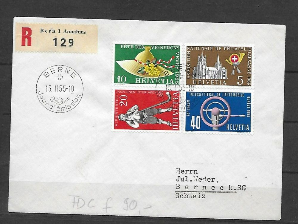 Freim. FDC 1955 Franz. Kat: CHJF 90.- (Gebraucht) in Basel für CHF 5 – mit Lieferung auf Ricardo ...