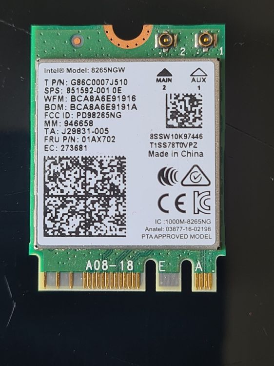 Lenovo ThinPad FRU 01AX702 Intel 8265NGW m.2 Wireless Karte (Gebraucht ...