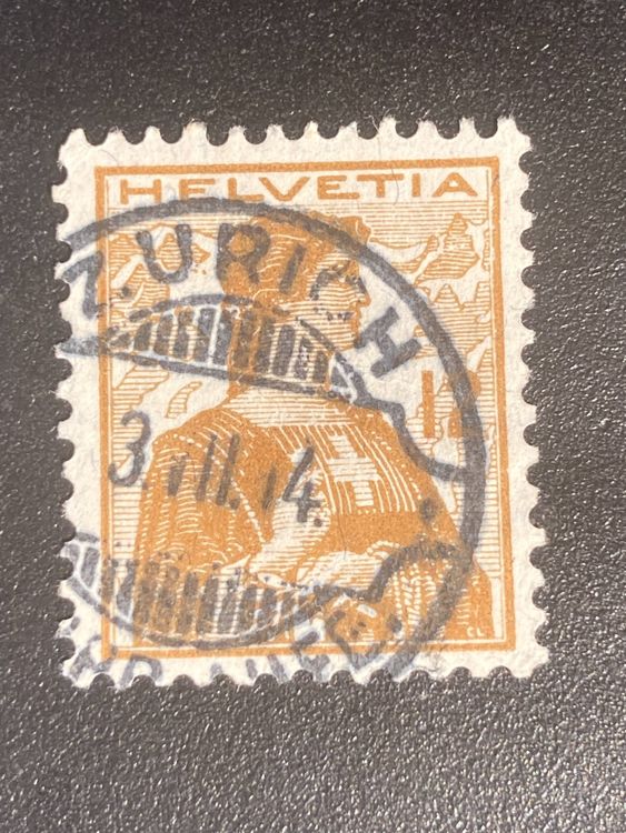 CH 1914 Helvetia 12 Rasierklinge-Vollstempel Zürich 3.VII.14 (Gebraucht) in Liestal für CHF 2 ...