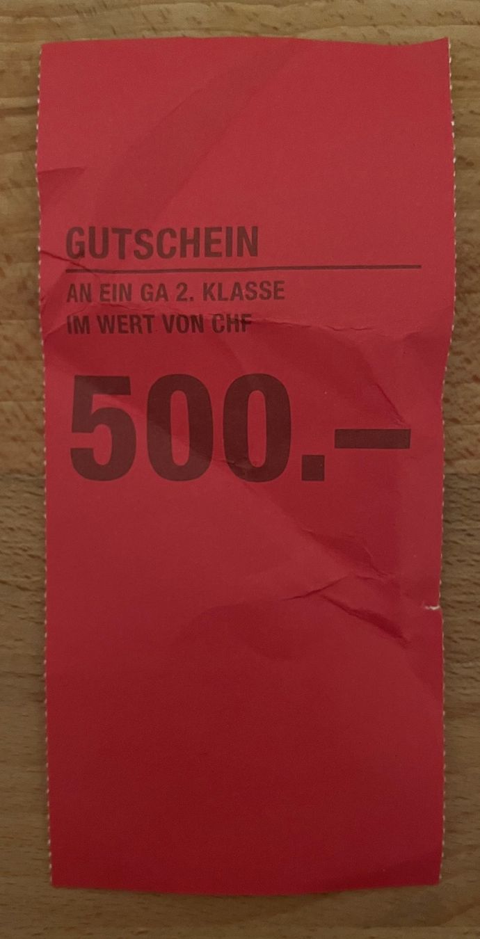 CHF 500 SBB GA 2. Klasse Gutschein - gültig bis 31.12.2025 (Neu (gemäss ...