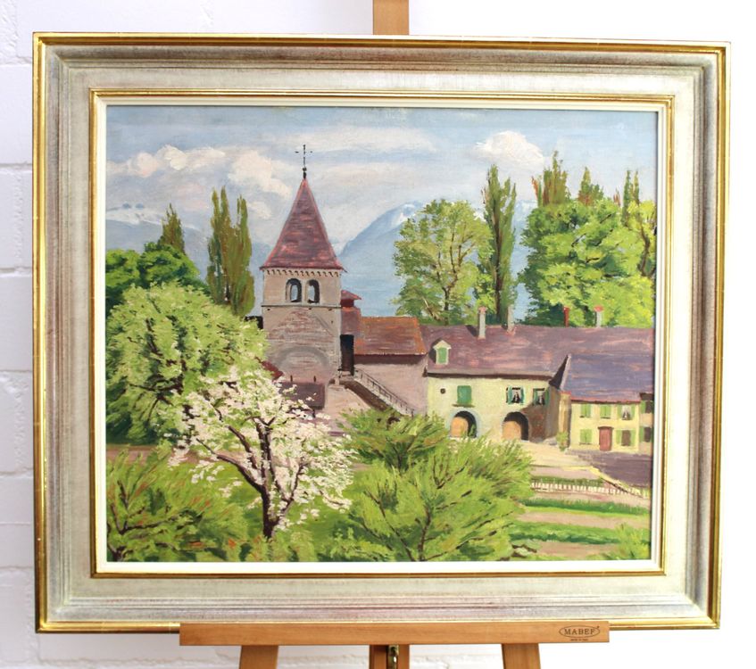 Gemälde "Frühlingslandschaft mit einer Kirche" | Kaufen auf Ricardo
