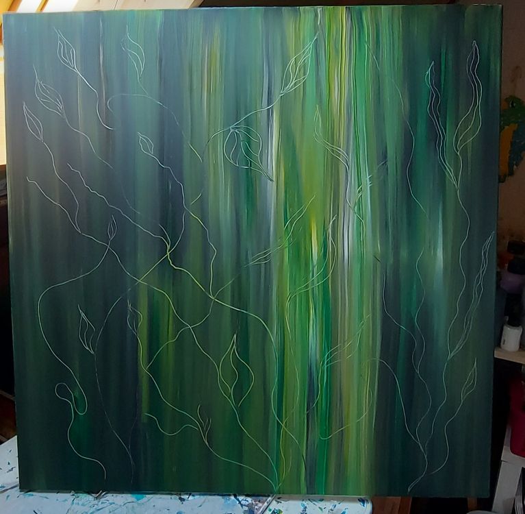 Gemälde Kreativ mit Blätter von mir selbstgemalt 80×80 | Kaufen auf Ricardo