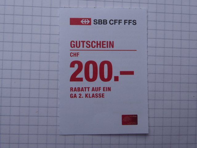 SBB GA Gutschein CHF 200.- 2. Klasse | Kaufen auf Ricardo