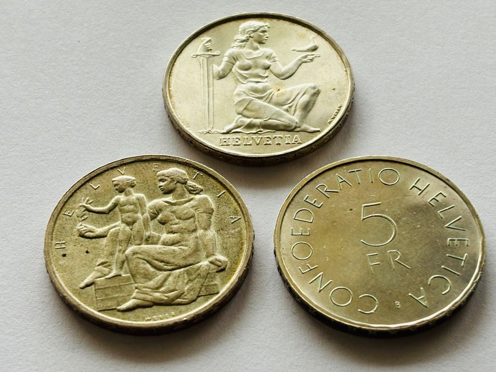 3x Silber 45 Gramm 5.- Gedenkmünzen vorzüglich Schweiz +++ (Neu (gemäss ...