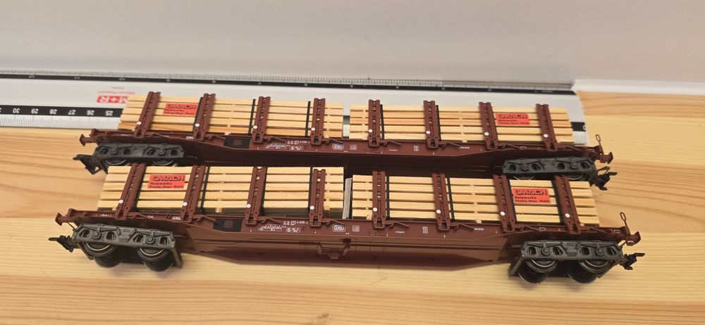 2er Set 47714 Märklin Rungenwagen mit Holzbalken der DB (Neu (gemäss ...