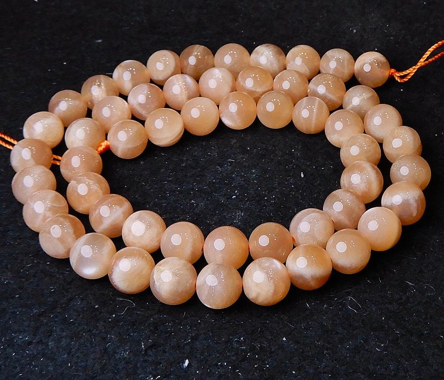 1 Strang echte natürliche Pfirsich Sonnensteine Perlen 7,5mm (Neu ...