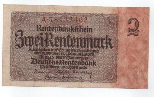 2 RENTENMARK - 30 GENNAIO 1937 - GERMANIA (Gebraucht) in CHIASSO für ...