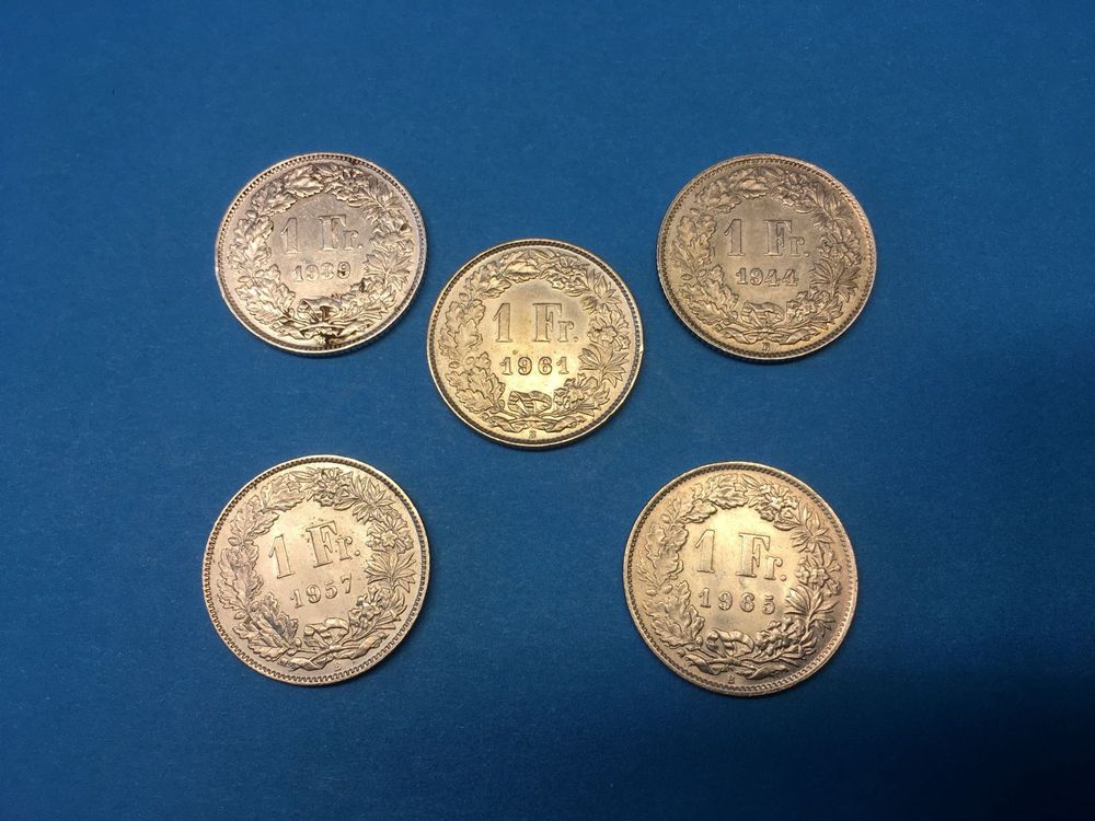 5 x CH 1Fr. Silber Münze Jg. 1939, 1944, 1957, 1961, 1965 | Kaufen auf Ricardo