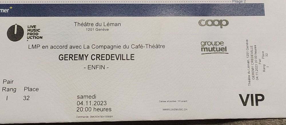 2 billets pour Geremy Credeville 4.11.23 | Kaufen auf Ricardo