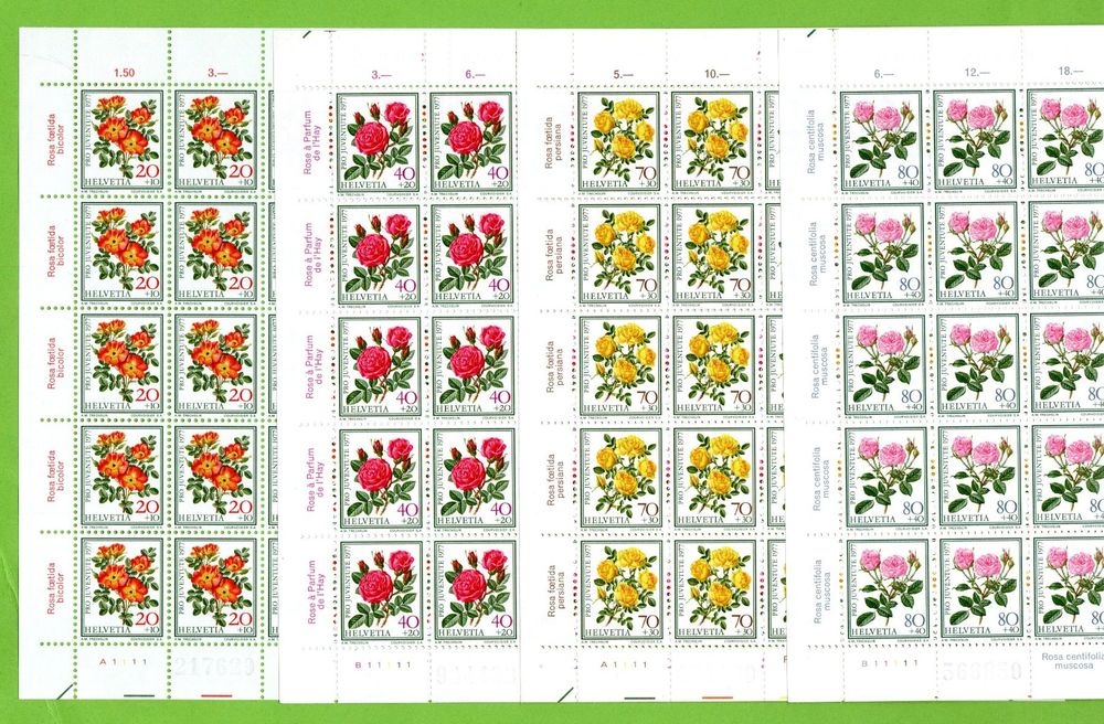 PJ 1977 Rosen ganze Bogen postfrisch in der Mitte gefaltet (Neu (gemäss ...