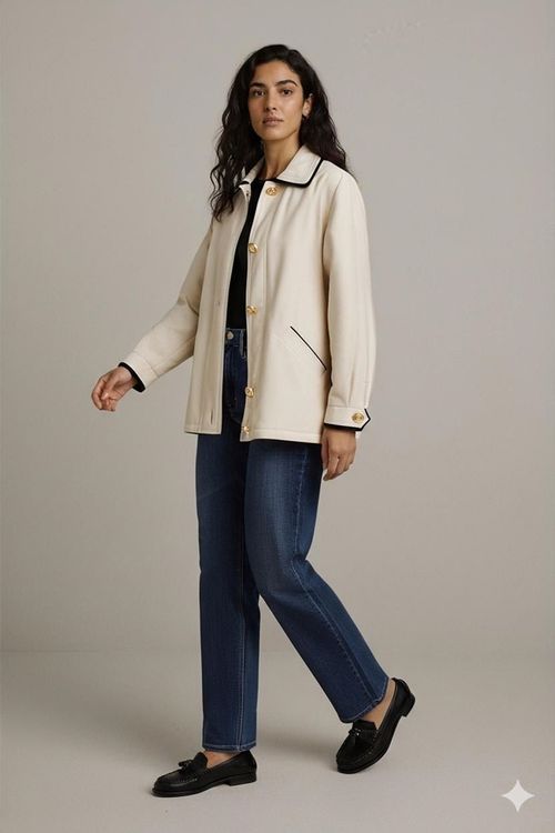 David Barry Beige Trench Coat with Black Trim - Classic (Gebraucht) in ...