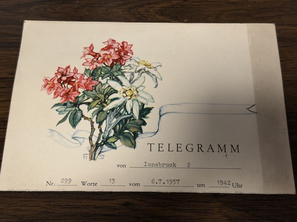 Vintage Telegram, Innsbruck, Austria, July 6, 1957 —Rare! (Gebraucht ...