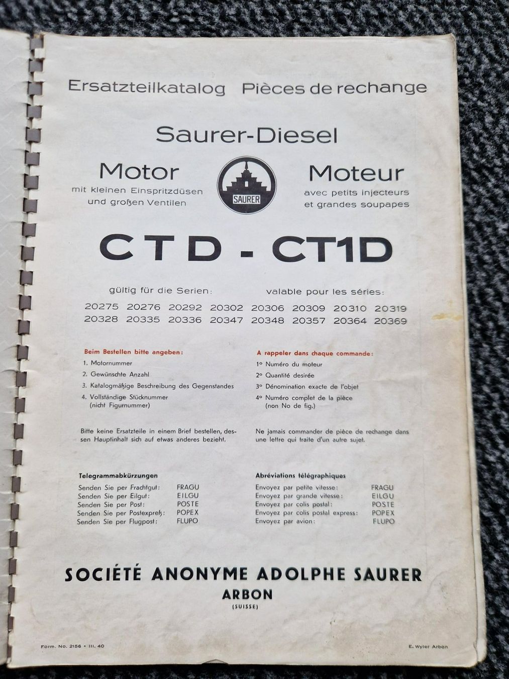 Original Ersatzteilliste Saurer LKW Motor CTD, CT1D (Gebraucht) in ...