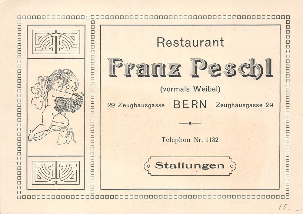 Bern, Restaurant Franz Peschl, Rechnung (Gebraucht) in Ottikon b ...
