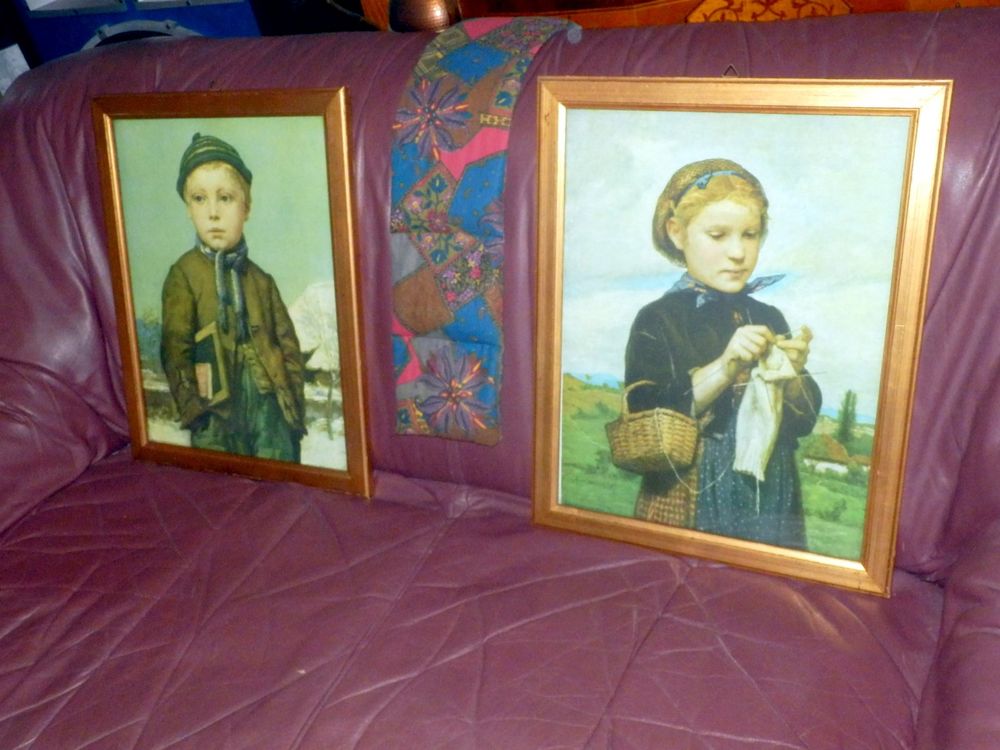 Albert Anker Druck, strickendes Mädchen und Schulknabe 1875 (Gebraucht ...