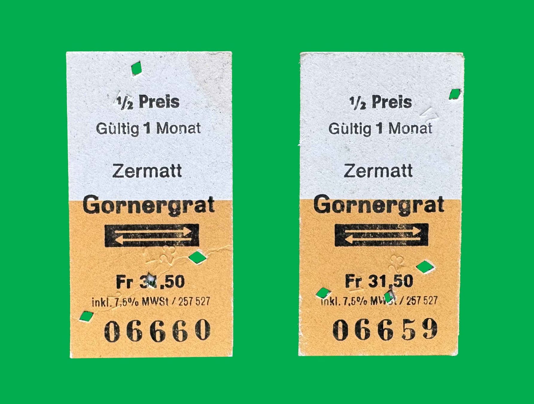 Zwei historische SBB Billette Zermatt – Gornergrat (Sammlers (Gebraucht ...