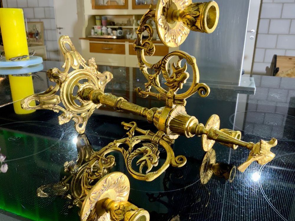 JUGENDSTIL KERZENHALTER BRONZE FEUER VERGOLDET FRANCE,1900 | Kaufen auf Ricardo