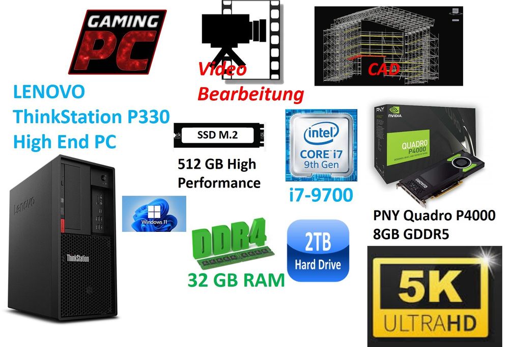 PC Lenovo P330 32GB 512GB SSD/2TB P4000 i7-9700 Workstation (Gebraucht) in Meggen für CHF 1100 ...