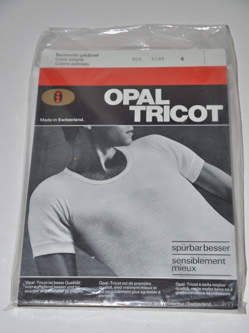 Opal Tricot Herren Unterhemd kurz Arm, Gr. 6 (52/54, L), neu (Neu und ...