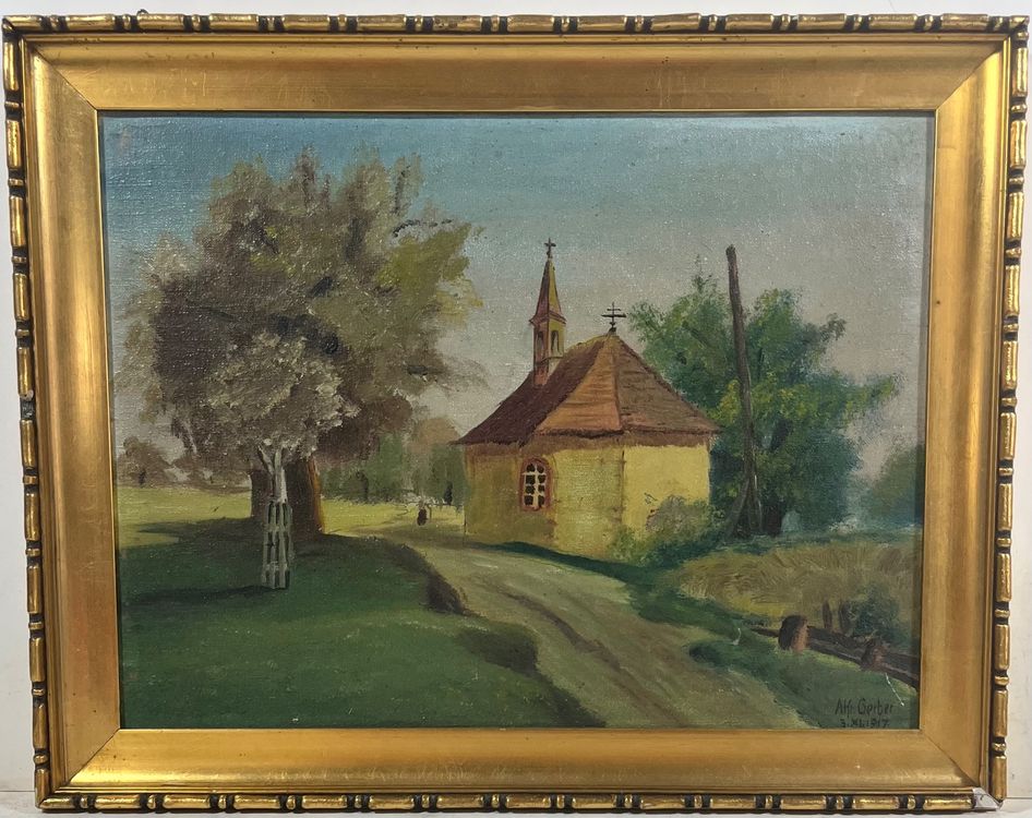Alfred Gerber (XX) Kirche Ansicht Gemälde | Kaufen auf Ricardo