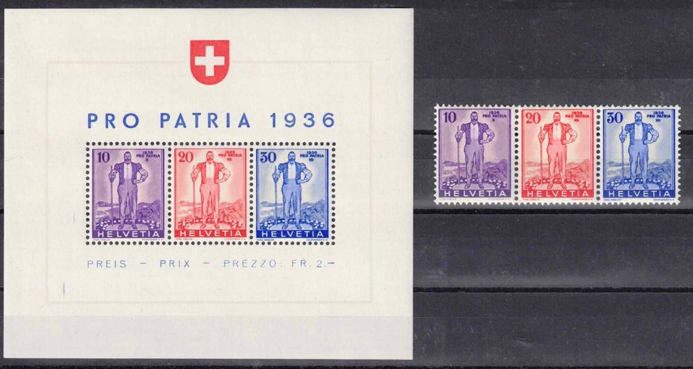 1936 Pro Patria Block und Ausschnitt W8 und W5 - W7 ** (Neu (gemäss Beschreibung)) in Nuglar für ...