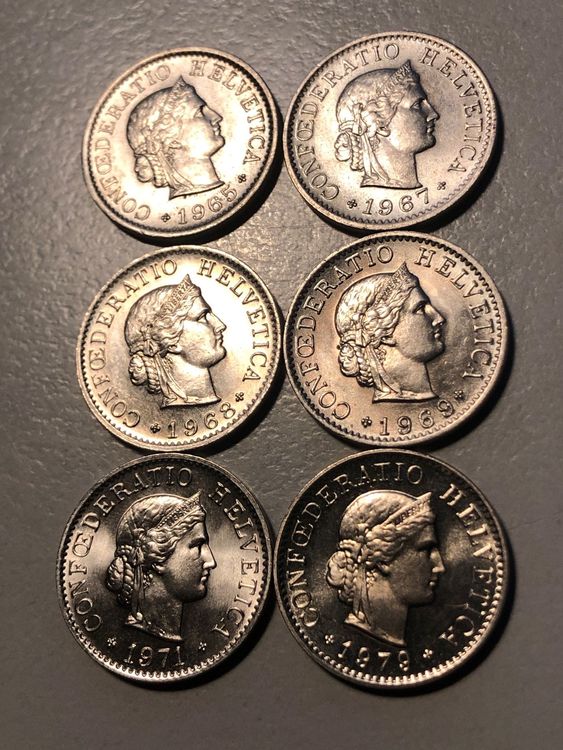 Lot mit 6 Stk. 5 Rp. (1965/67/68/69/71/79) (Gebraucht) in Schötz für ...