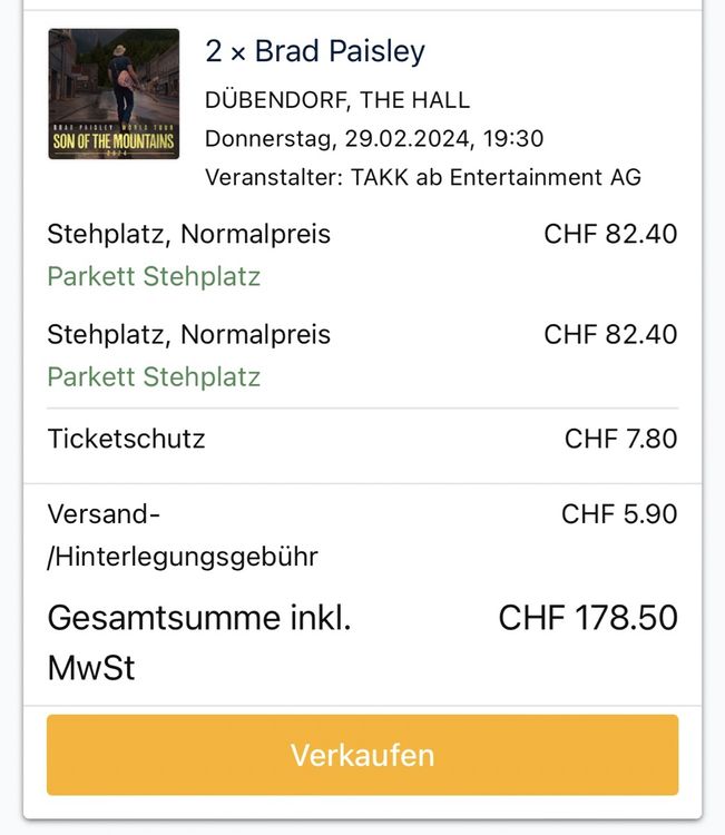 2 Brad Paisley Tickets | Kaufen auf Ricardo