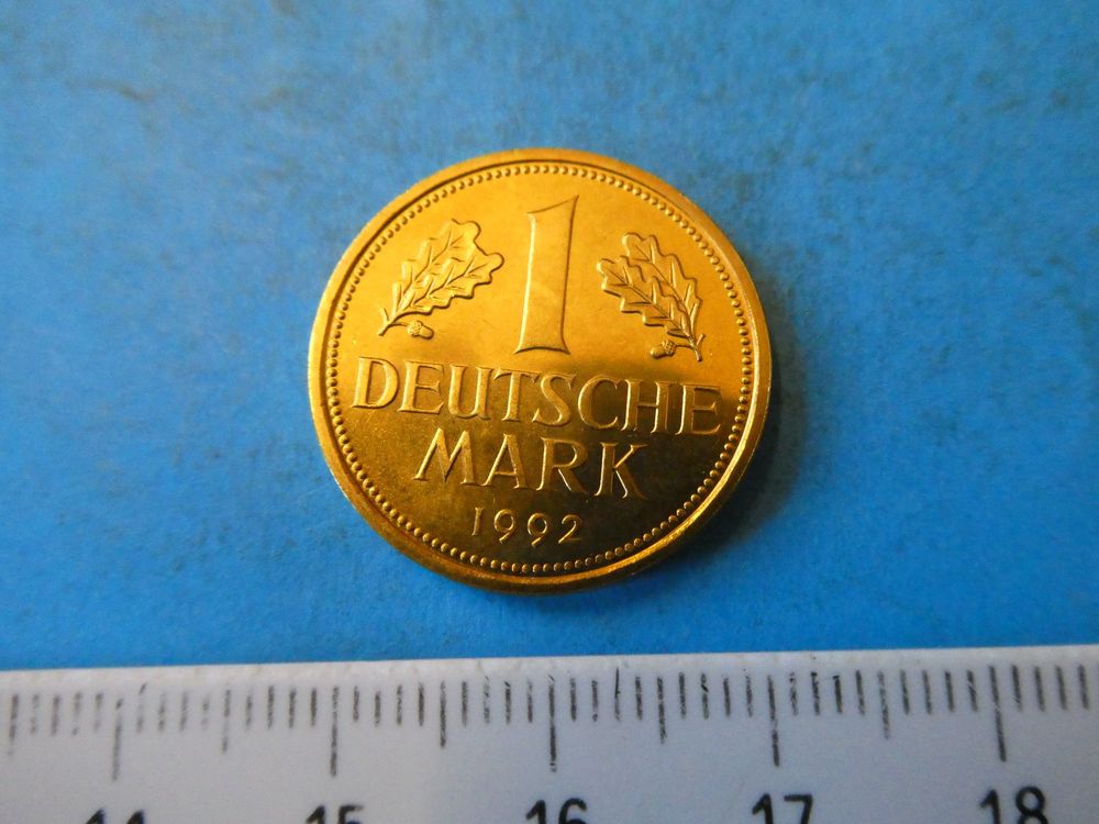 Deutschland 1992 D, 1 Mark vergoldet, unzirkuliert (Neu (gemäss Beschreibung)) in Hinterforst ...