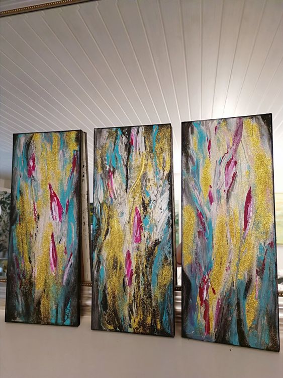 Triptych mit Goldenen Glitzer Acrylbild auf Leinwand 50x20cm (Neu und originalverpackt) in ...