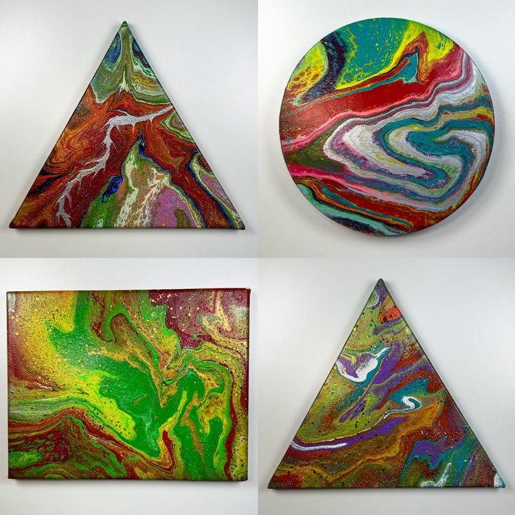 4er Set Acryl Fluid Painting, abstrakte Kunst Gemälde (Gebraucht) in Schlieren für CHF 25 – mit ...