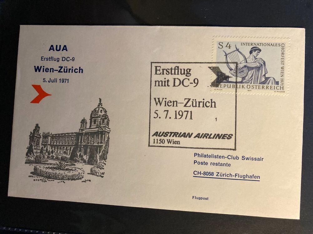 Österreich 1971 Flugbrief 1.Flug DC-9 AUA Wien Zürich (Gebraucht) in Liestal für CHF 1 – mit ...