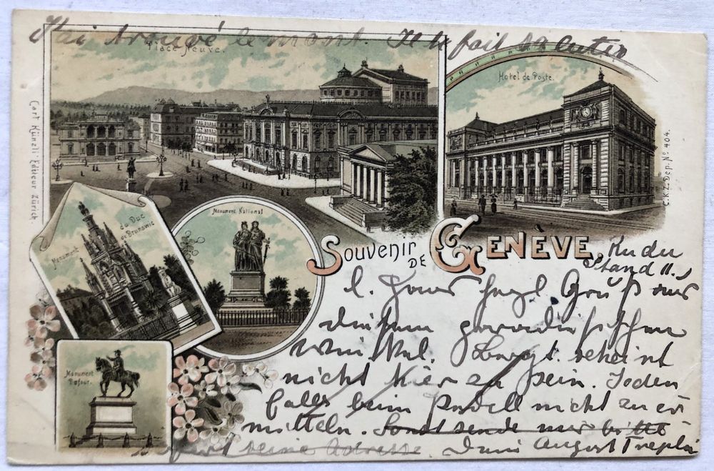 Antike Postkarte - Litho - "Souvenir de Genève" - 1897 (Gebraucht) in Schaffhausen für CHF 8 ...