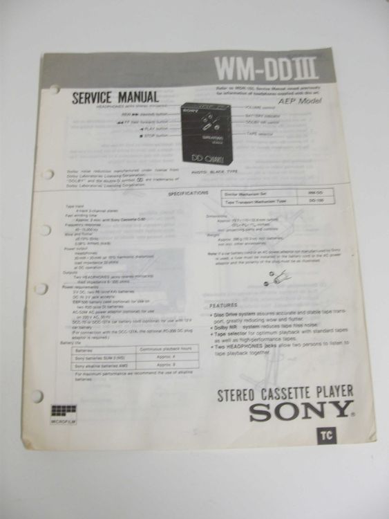 Sony WM-DDIII, Walkman, Service Manual, Top! (Gebraucht) in Wettingen ...