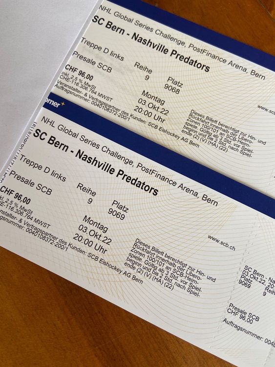 SCB-Nashville Predators NHL Global Series 2 Sitzplatz Ticket | Kaufen ...