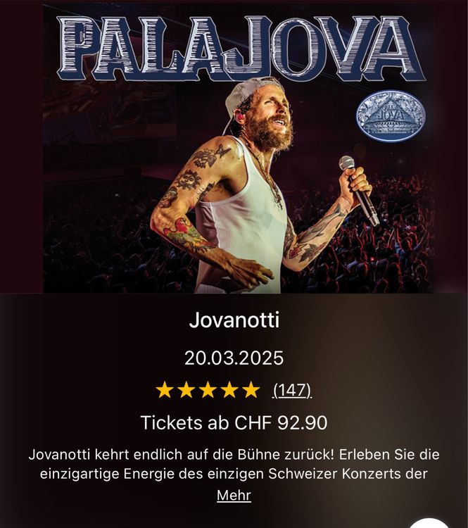 2 SITZPLÄTZE Jovanotti-Konzerttickets – Hallenstadion ZH (Neu und ...