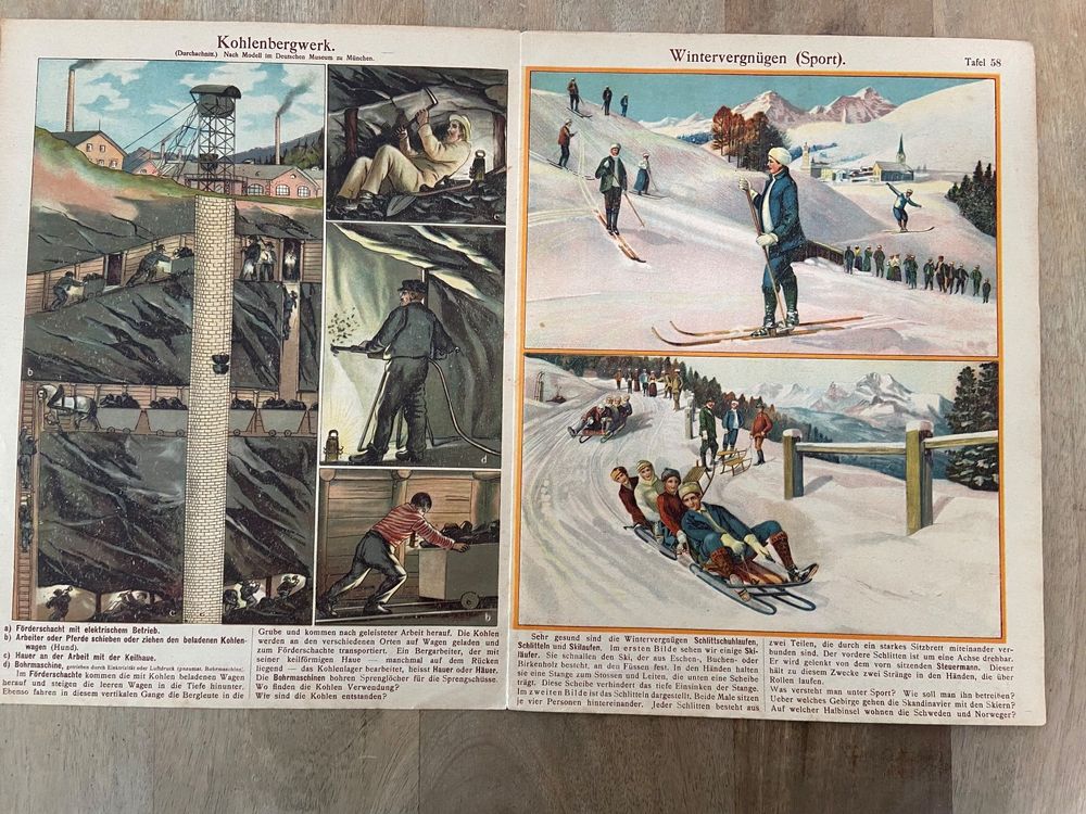 Vintage Schüler-Lernbild 1923 Kohlebergwerk Wintersport | Acheter sur ...