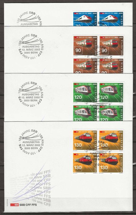 F1047 - FDC 100 ans des CFF bloc de quatre (Gebraucht) in Trélex für ...