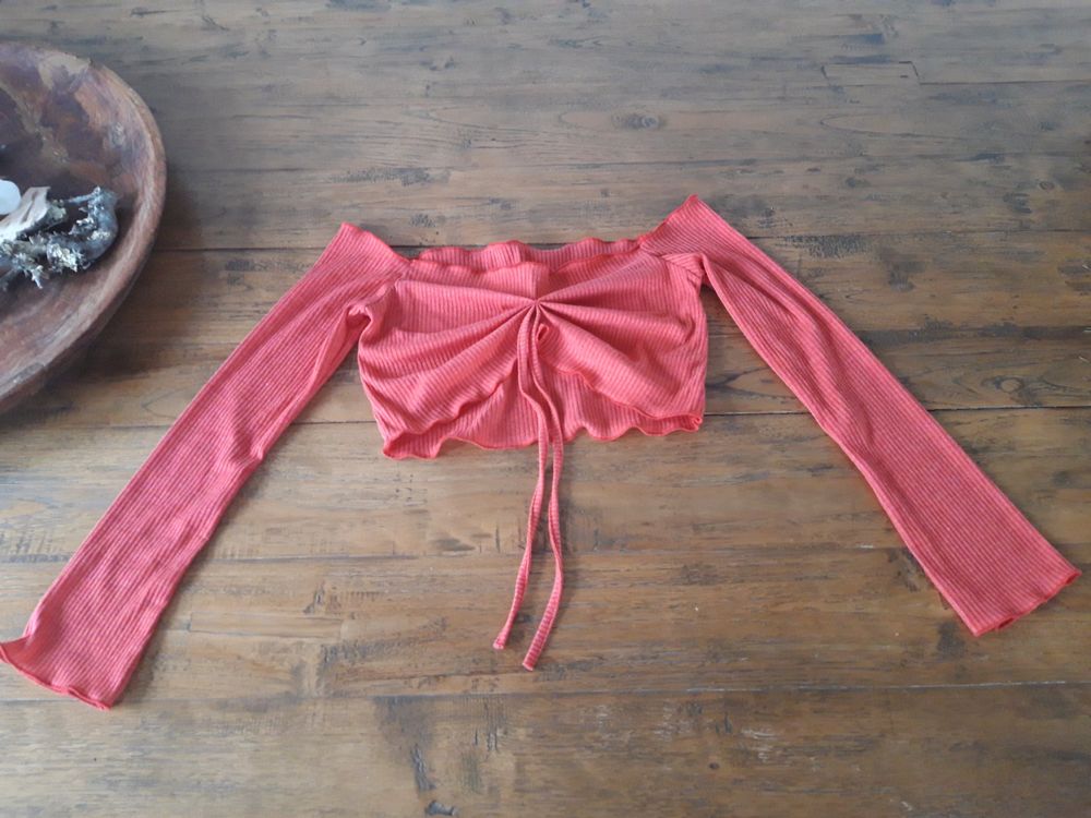 Korall Rot Crop Top langarm Boho Ethno leicht dehnbar (Gebraucht) in ...