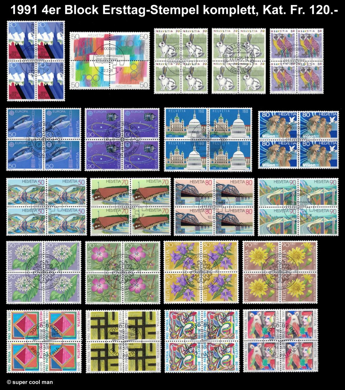 1990-1998 4er Block Ersttag komplett H-Blättern Fr. 1817.- (Gebraucht ...