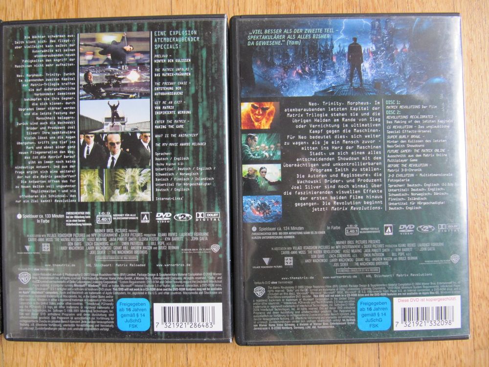 3 DVDs: Matrix Matrix Reloaded Matrix Revolutions Neo (Gebraucht) in ...