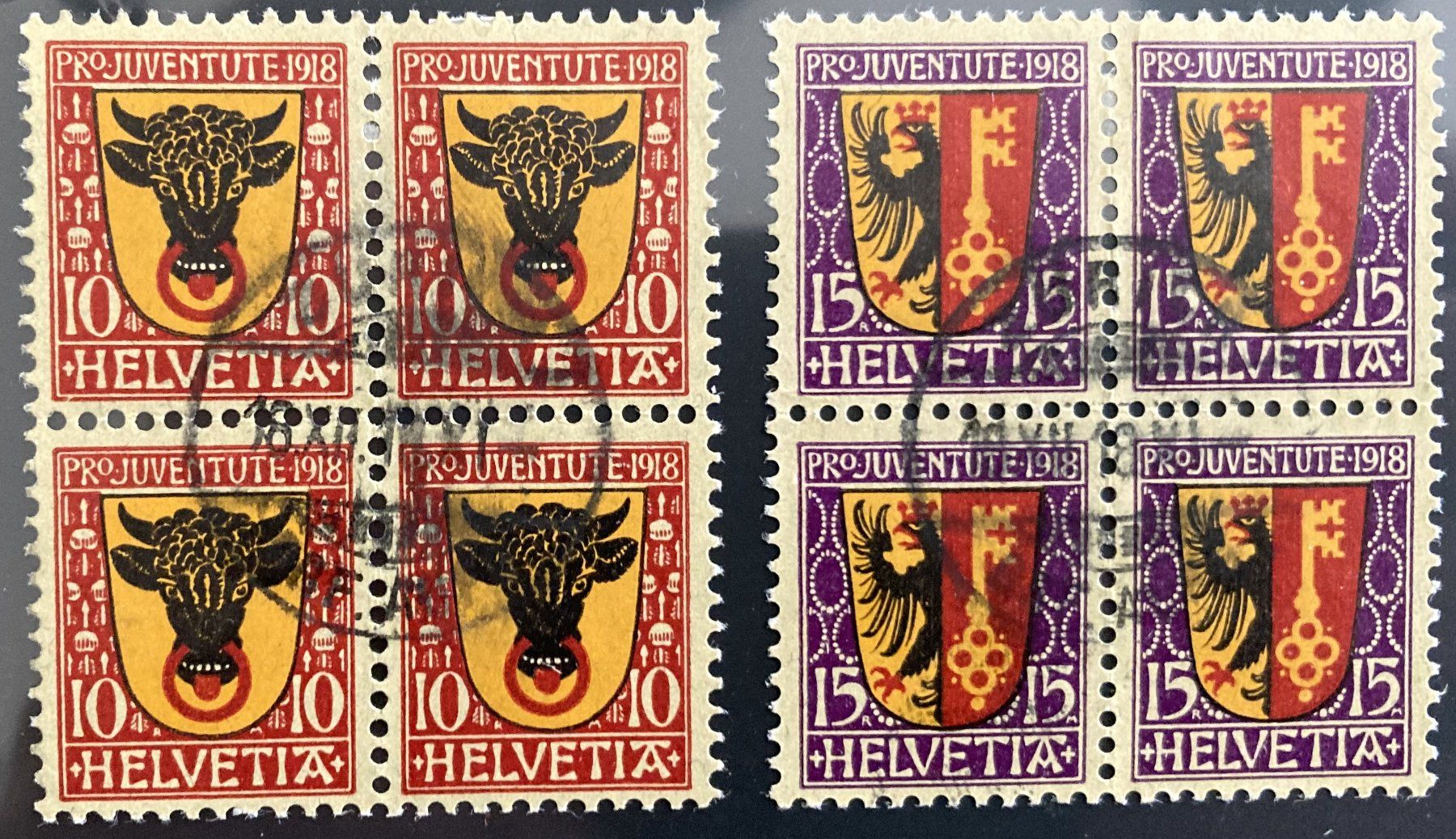 PJ 1918 Viererblock Serie gestempelt, SBK 450 Fr. (Gebraucht) in Flawil ...