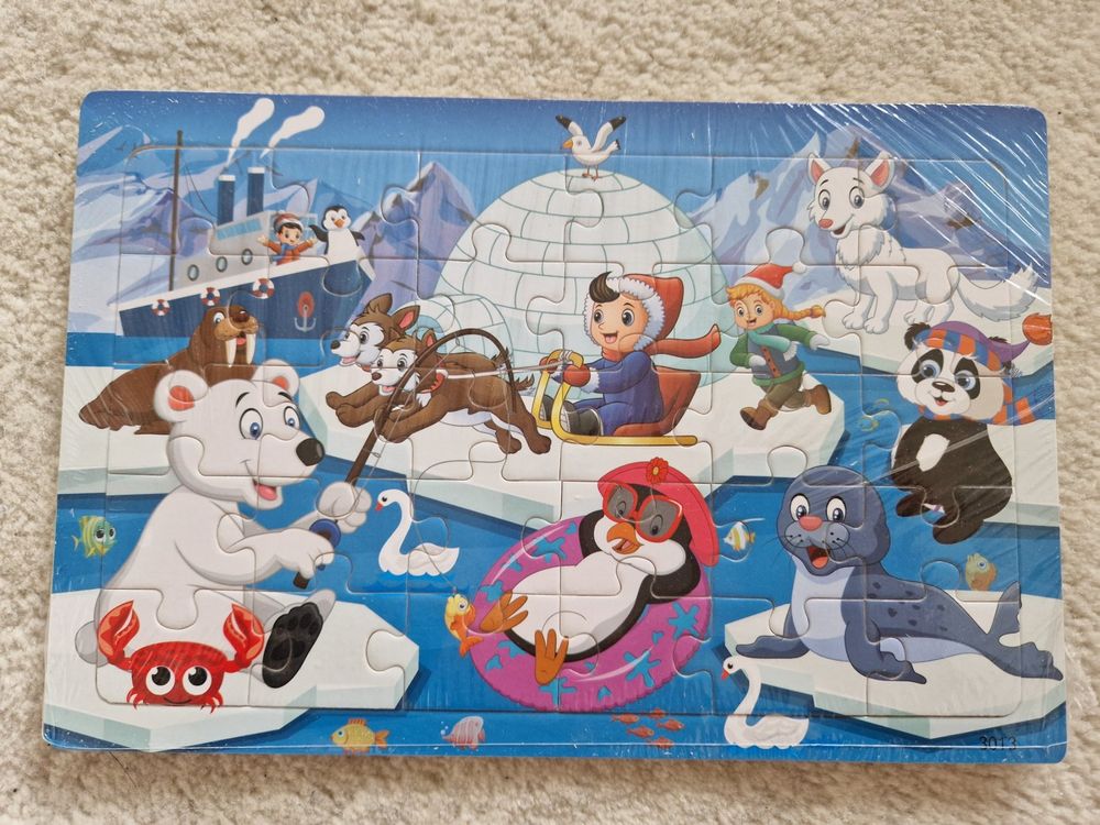 Holzpuzzle, 30 Teile, Eisbär, Pinguin, Iglu, Robbe, Krebs (Neu und ...