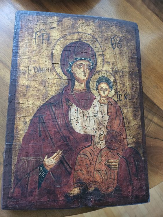 Antike Ikone Maria mit Kind Jesus, Holzbild Gemälde Vintage | Kaufen auf Ricardo