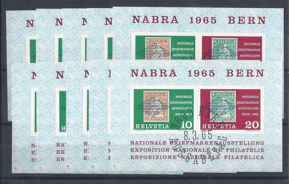 1965 10 x Block NABRA Briefmarkenausstellung BERN Ersttag (Gebraucht) in Zürich für CHF 1 – mit ...